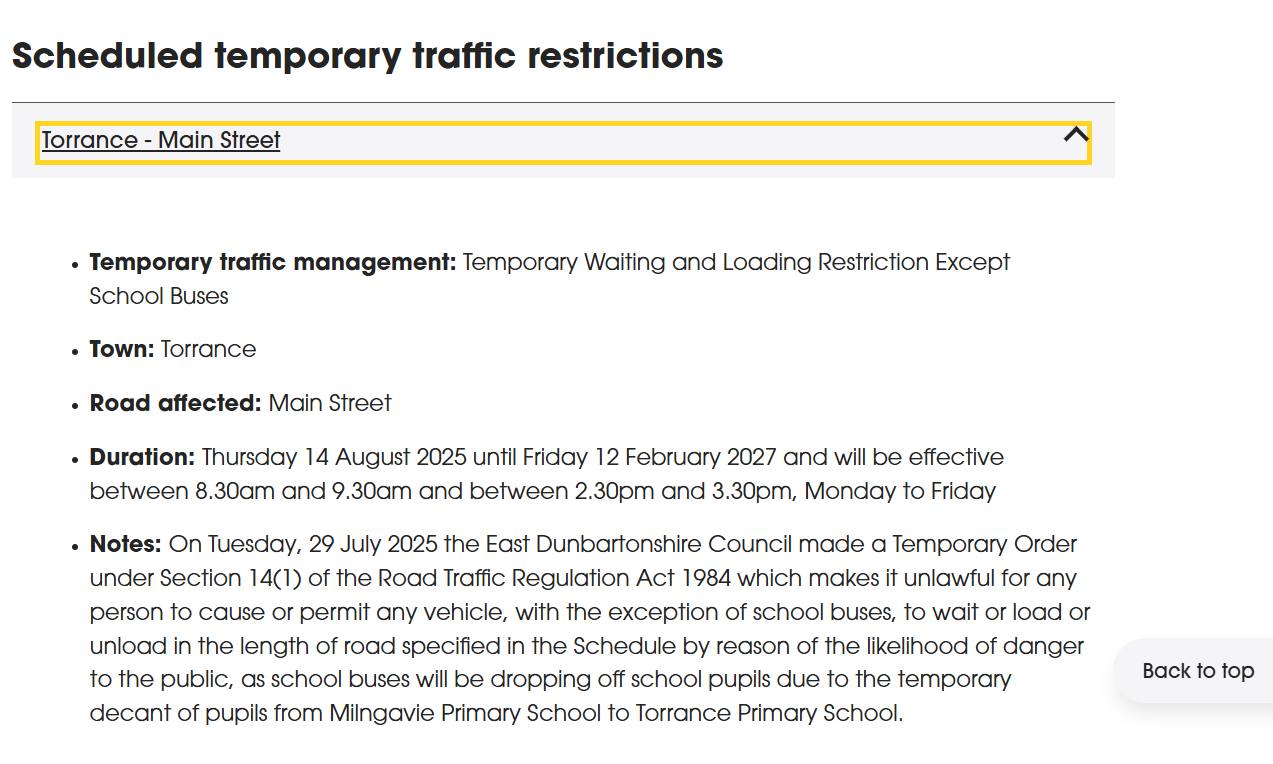 Temporary Traffic Management – Torrance Community Council